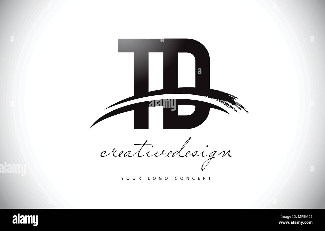 TD T D Letter Logo Design with Swoosh and Black Brush Stroke. Modern ...