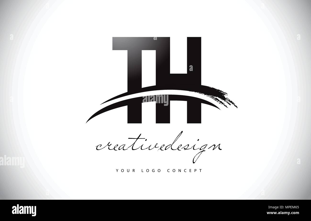 TH T H Letter Logo Design with Swoosh and Black Brush Stroke. Modern ...