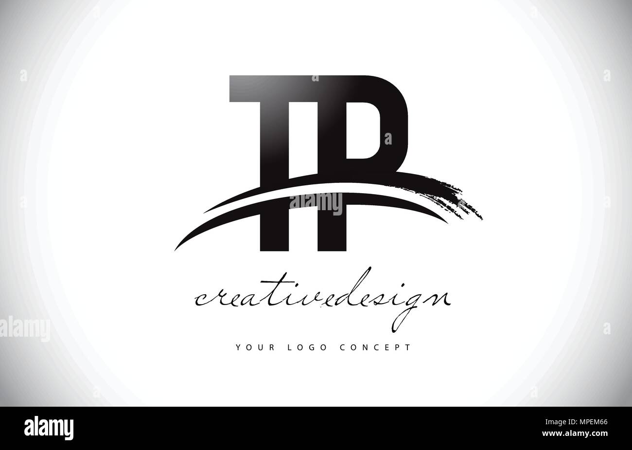 TP T P Letter Logo Design with Swoosh and Black Brush Stroke. Modern ...