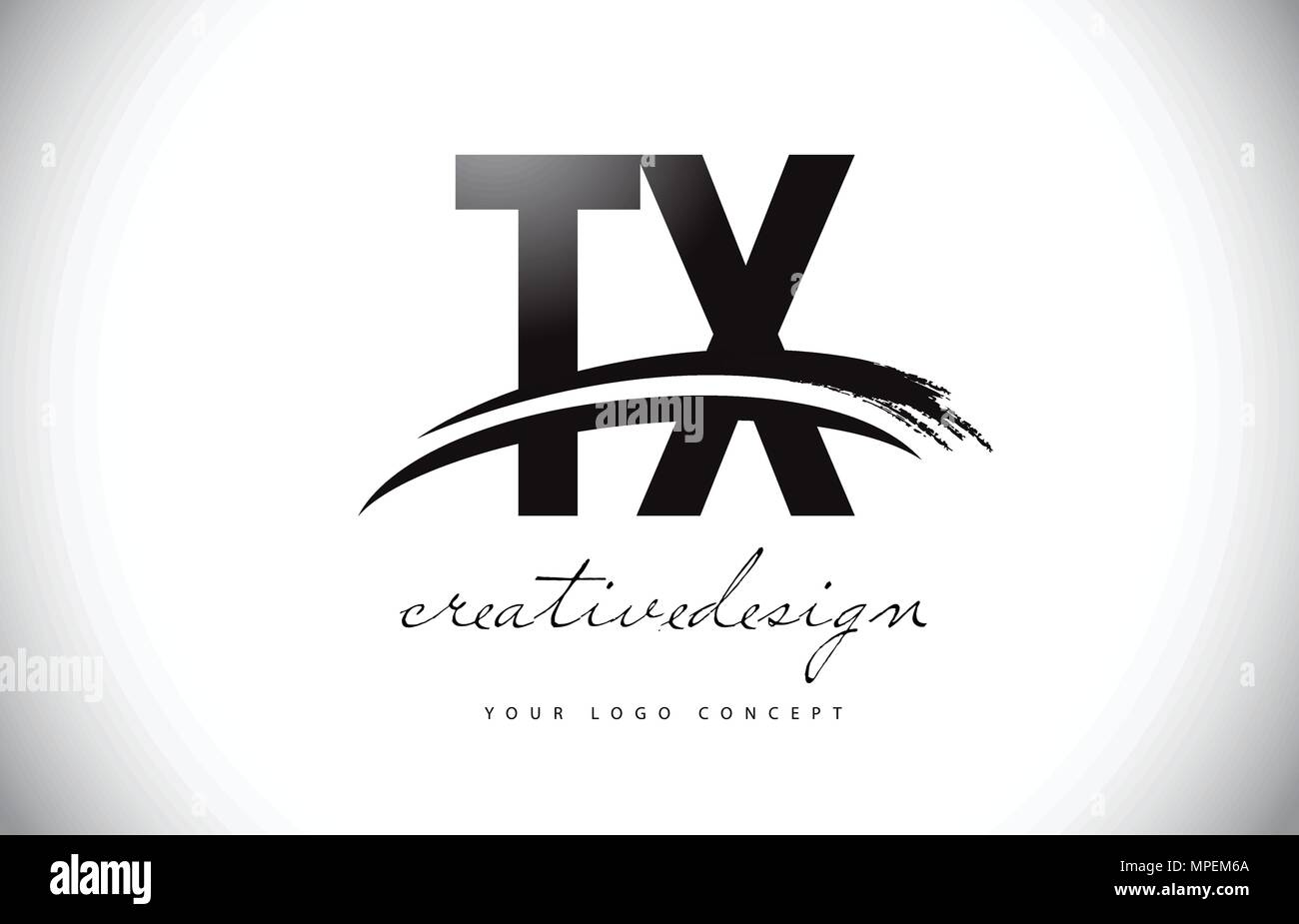 TX T X Letter Logo Design with Swoosh and Black Brush Stroke. Modern ...