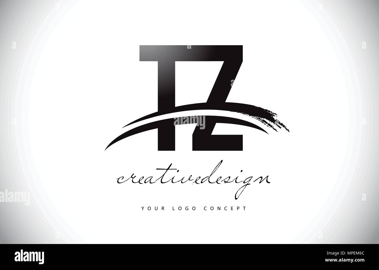 TZ T Z Letter Logo Design with Swoosh and Black Brush Stroke. Modern ...