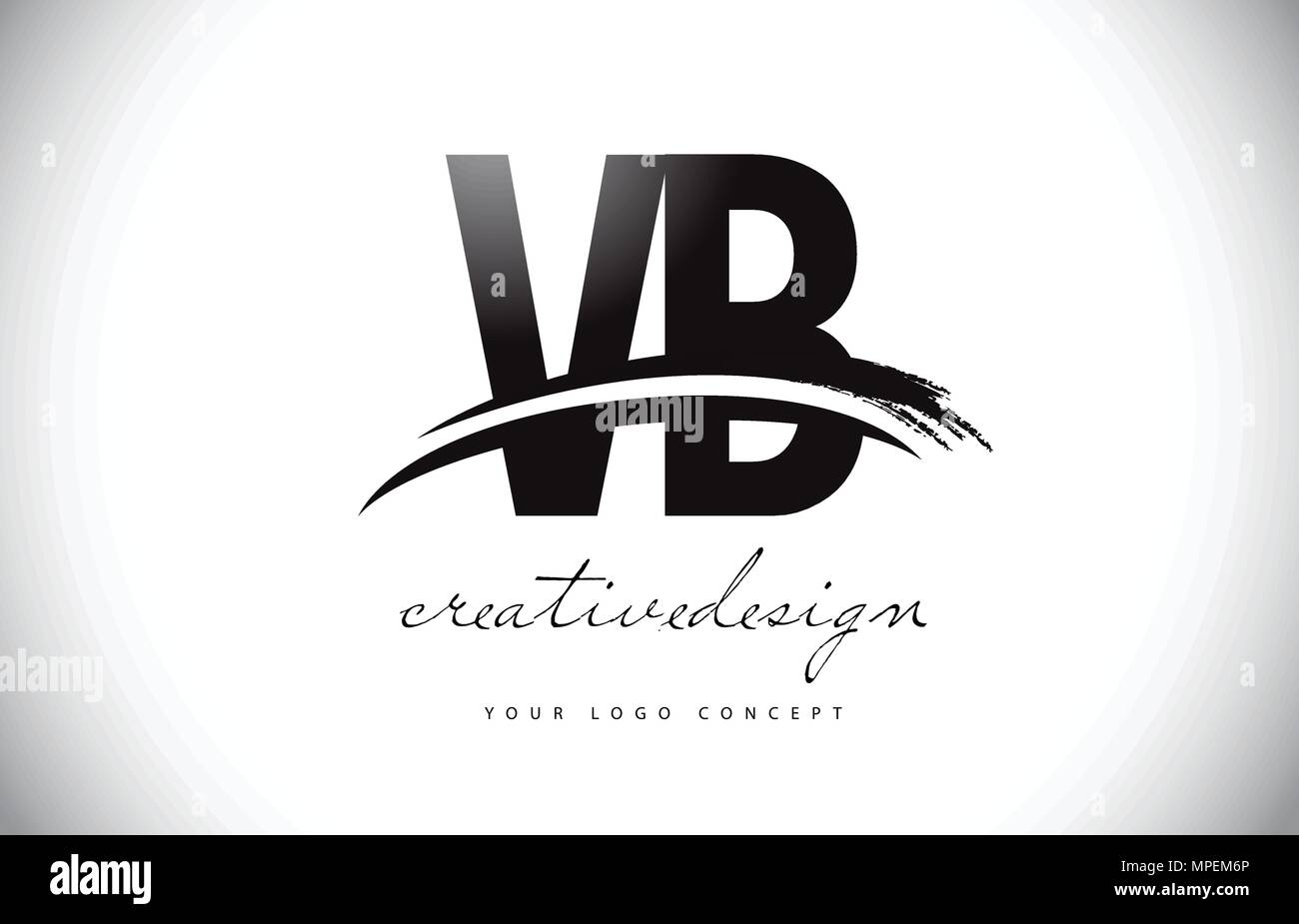 VB V B Letter Logo Design with Swoosh and Black Brush Stroke. Modern ...