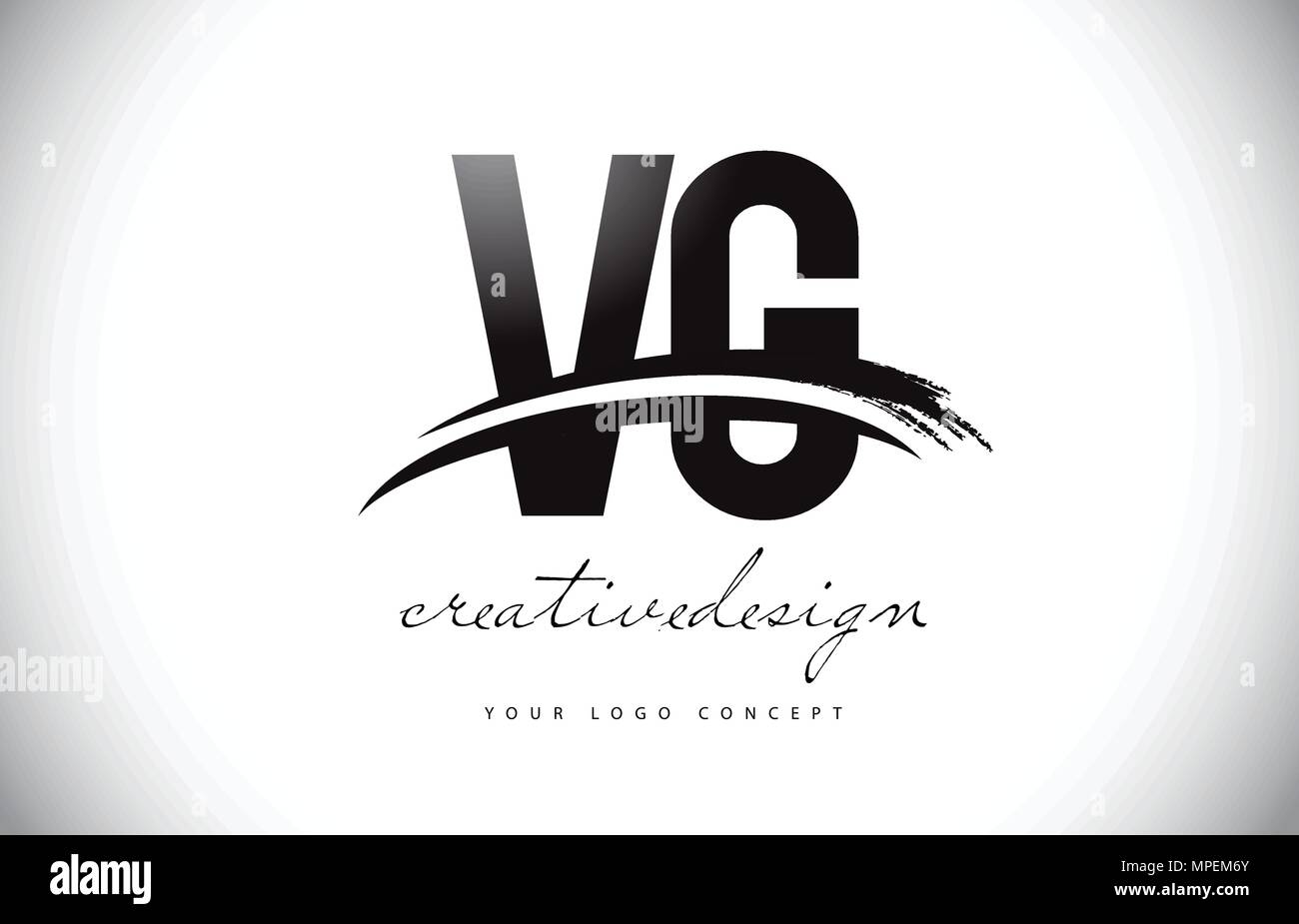 VG V G Letter Logo Design with Swoosh and Black Brush Stroke. Modern ...