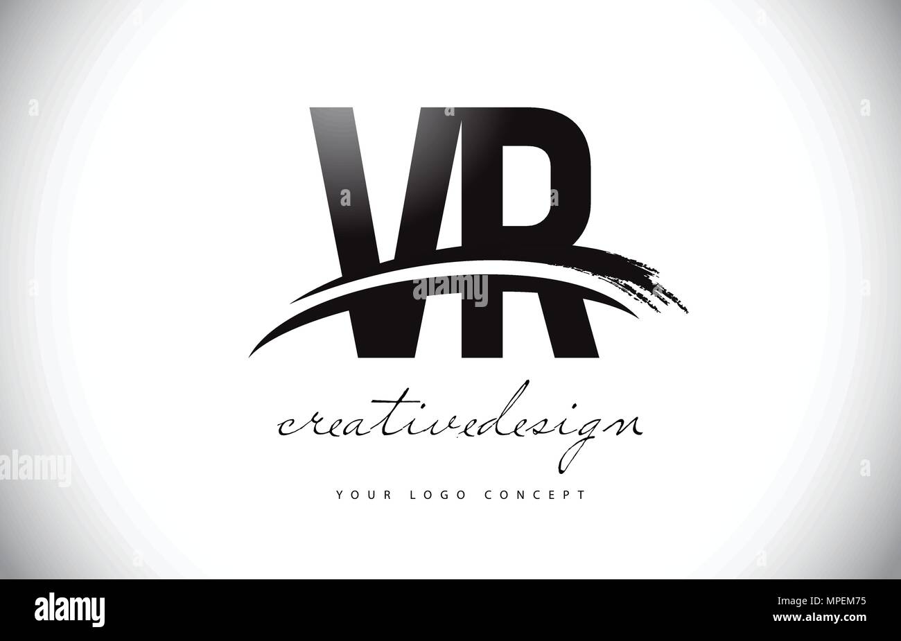 VR V R Letter Logo Design with Swoosh and Black Brush Stroke. Modern ...