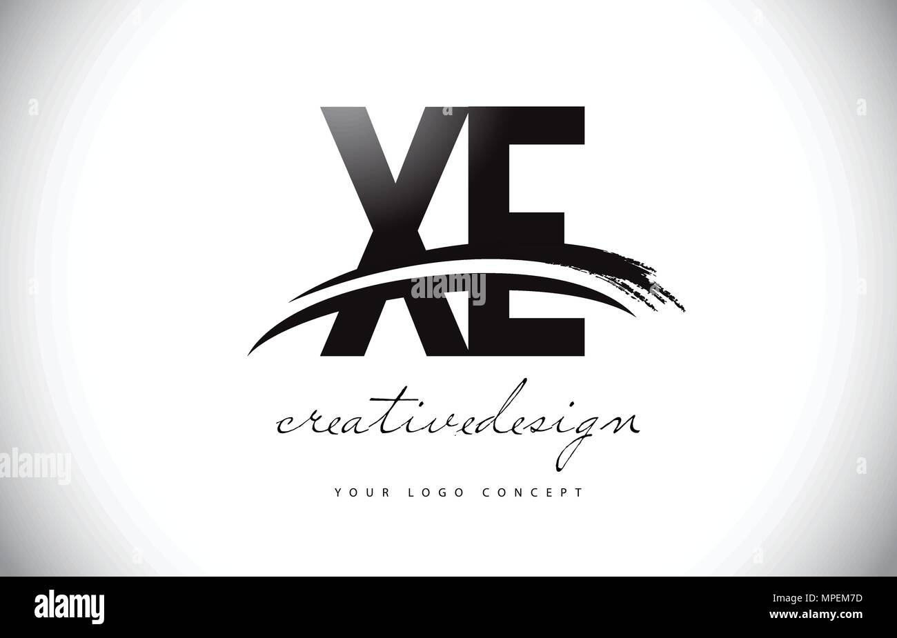 XE X E Letter Logo Design with Swoosh and Black Brush Stroke. Modern ...
