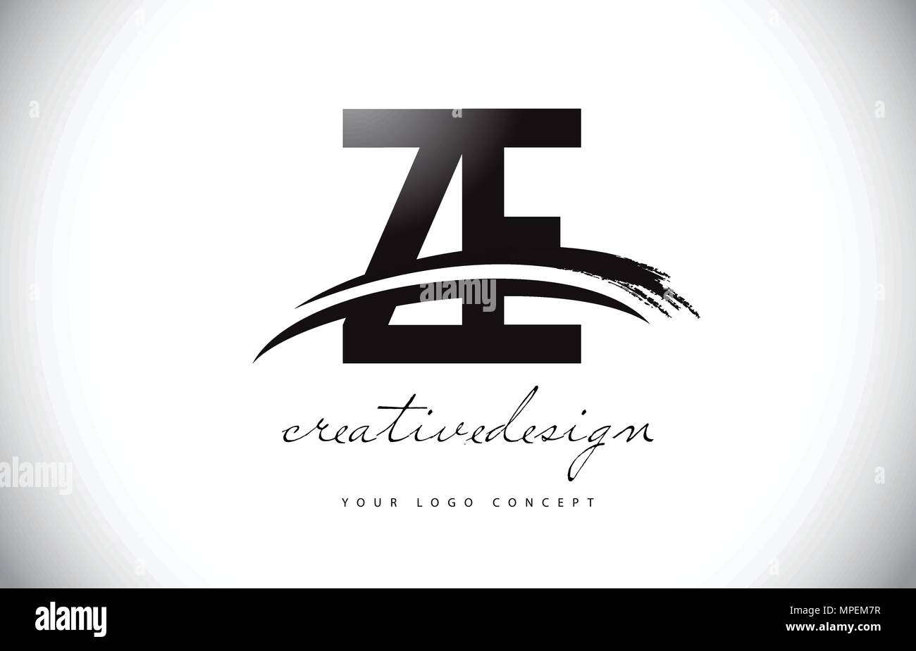 ZE Z E Letter Logo Design with Swoosh and Black Brush Stroke. Modern ...
