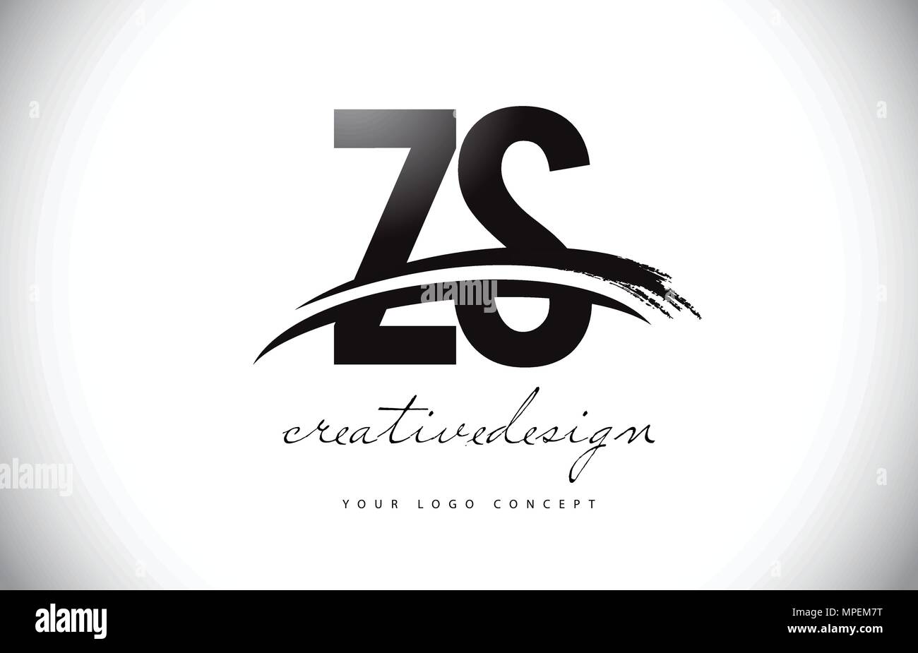 ZS Z S Letter Logo Design with Swoosh and Black Brush Stroke. Modern ...