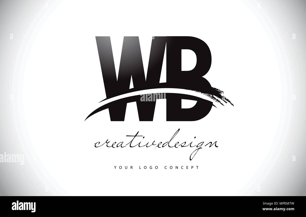 WB W B Letter Logo Design with Swoosh and Black Brush Stroke. Modern ...