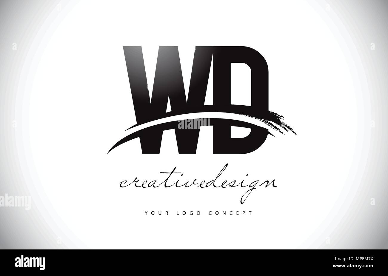 WD W D Letter Logo Design with Swoosh and Black Brush Stroke. Modern ...