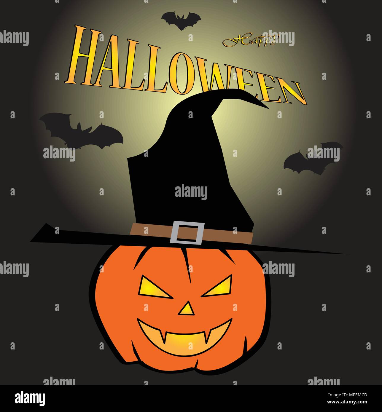 happy Halloween monster with hat color poster vector illustration Stock ...