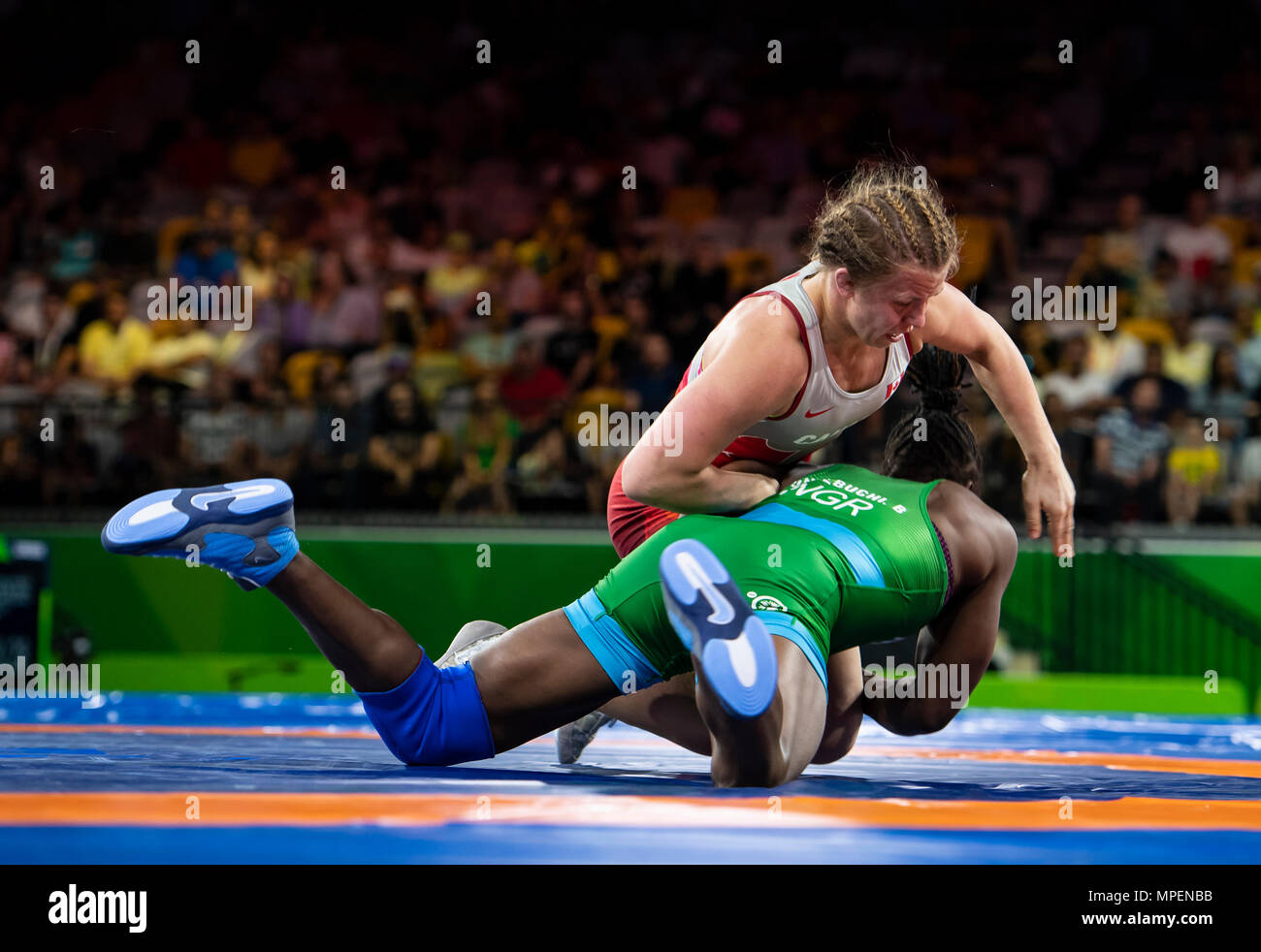 GOLD COAST, AUSTRALIA - APRIL 12: Erica Wiebe of Canada v Blessing ...
