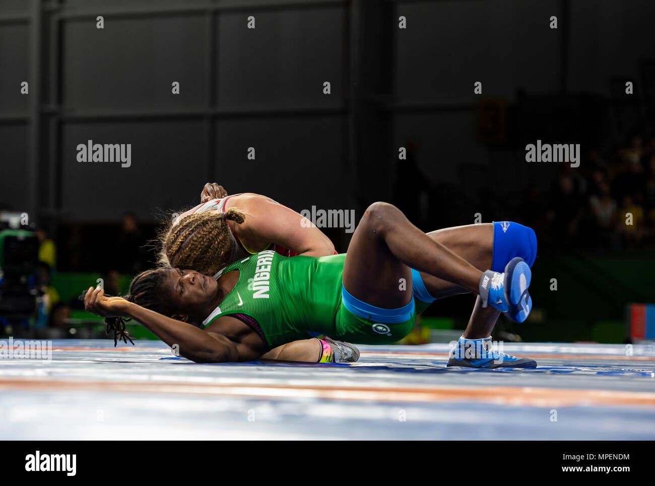 GOLD COAST, AUSTRALIA - APRIL 12: Erica Wiebe of Canada v Blessing ...