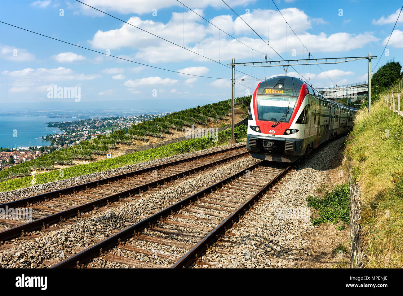 Lavaux, Switzerland - August 30, 2016: Train at Vineyard Terrace of ...