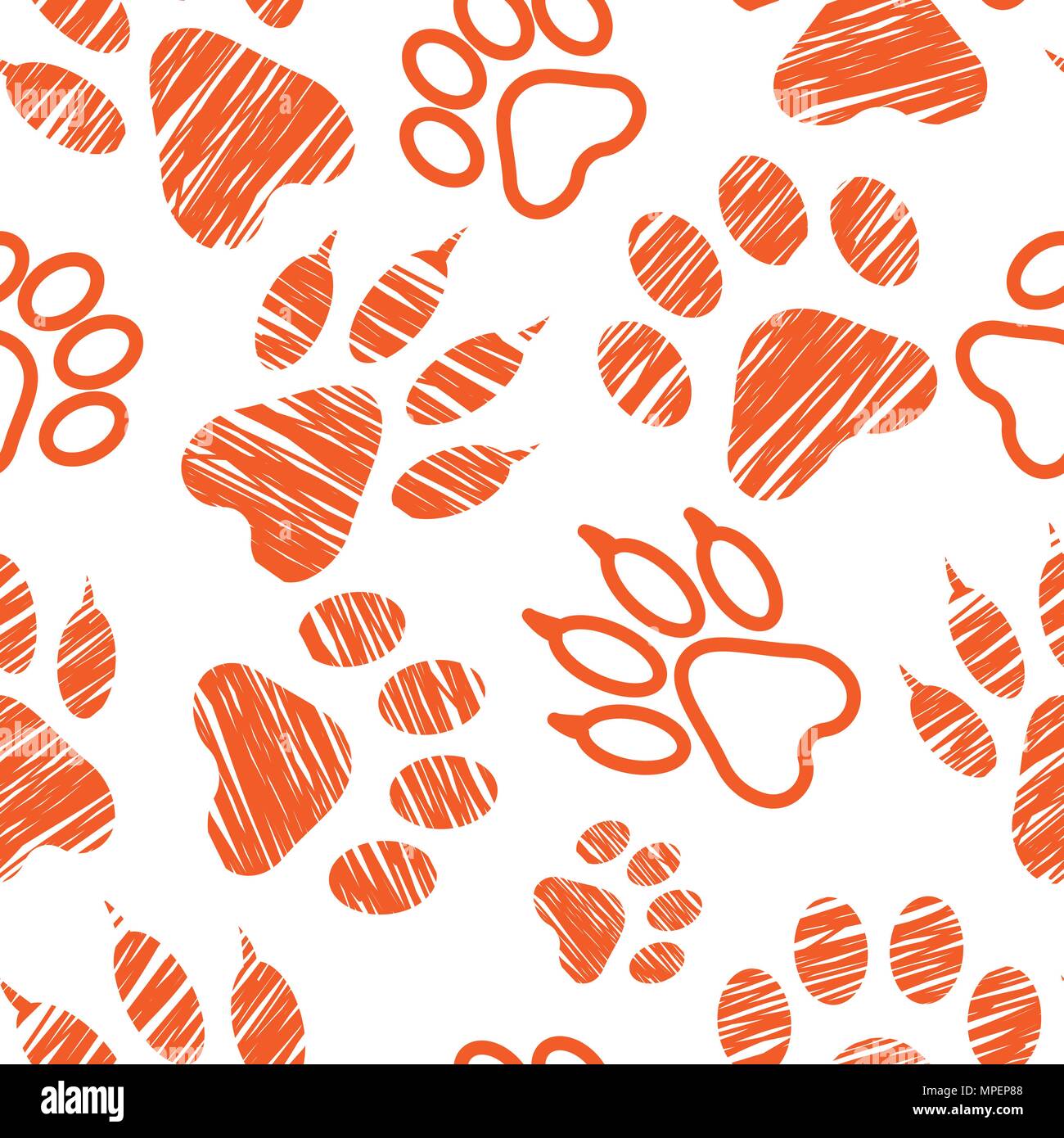 Seamless pattern with animal footprints, pet paw stamps on white ...