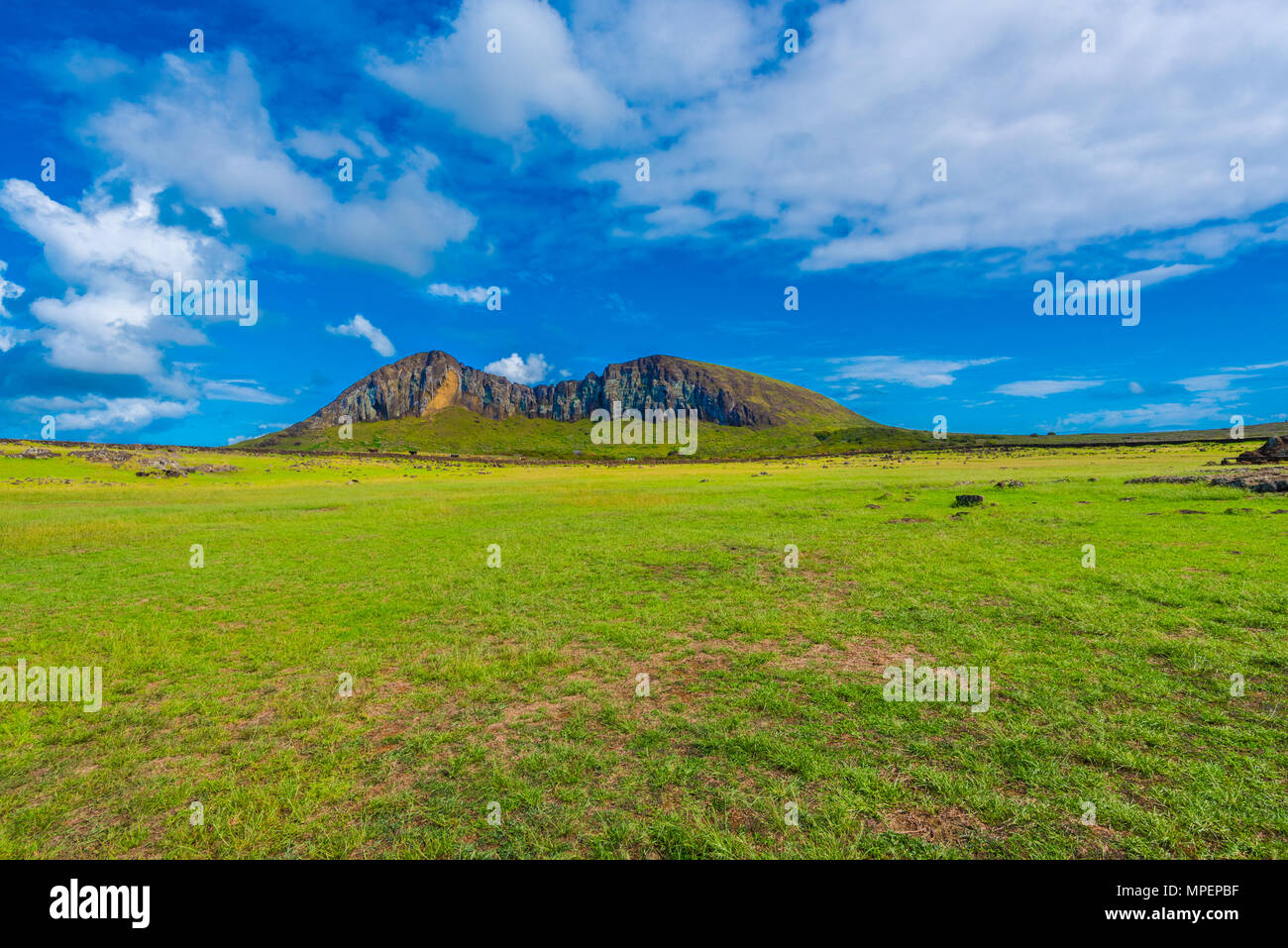 A dramatic sweeping plain leads to the base of a mountain Stock Photo ...