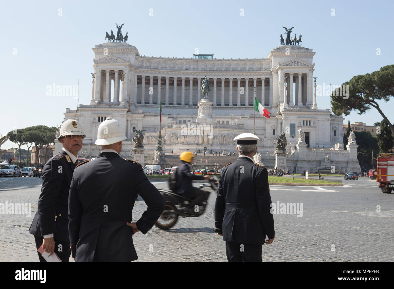 Rome Italy, Police patrolling the vehicle circulation, Piazza Venezia ...