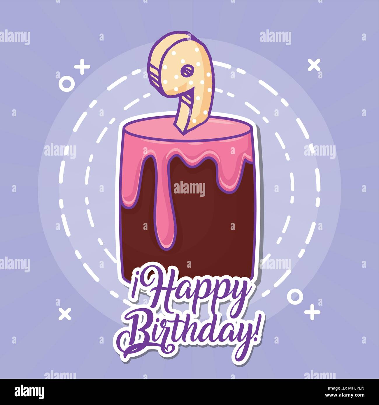 Happy birthday design with birthday cake with 9 number candle over ...
