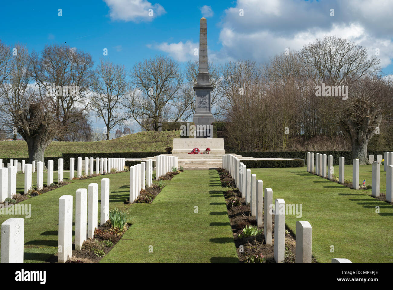Cemetery and obelisk, British and Canadian military cemetery Essex Farm ...