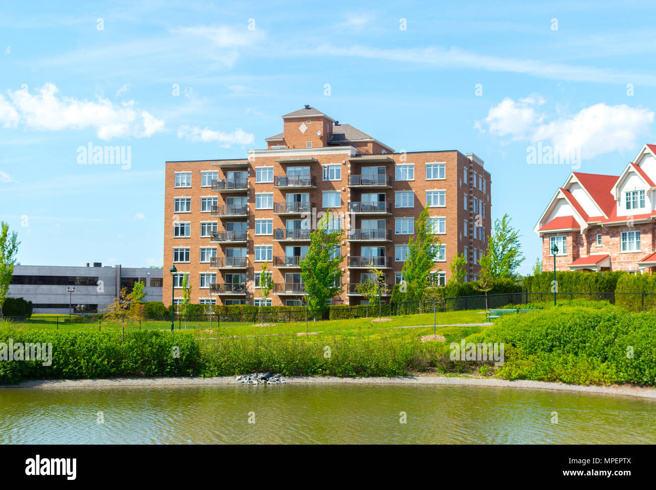 Modern condo buildings with huge windows in Montreal, Canada Stock ...