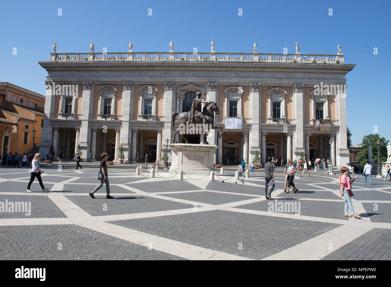 Rome Capitolium square, Campidoglio, tourists visiting center city ...