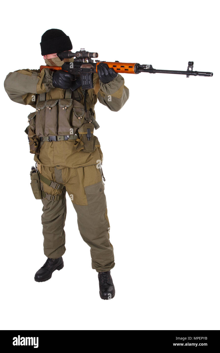 sniper with SVD sniper rifle isolated on white background Stock Photo ...