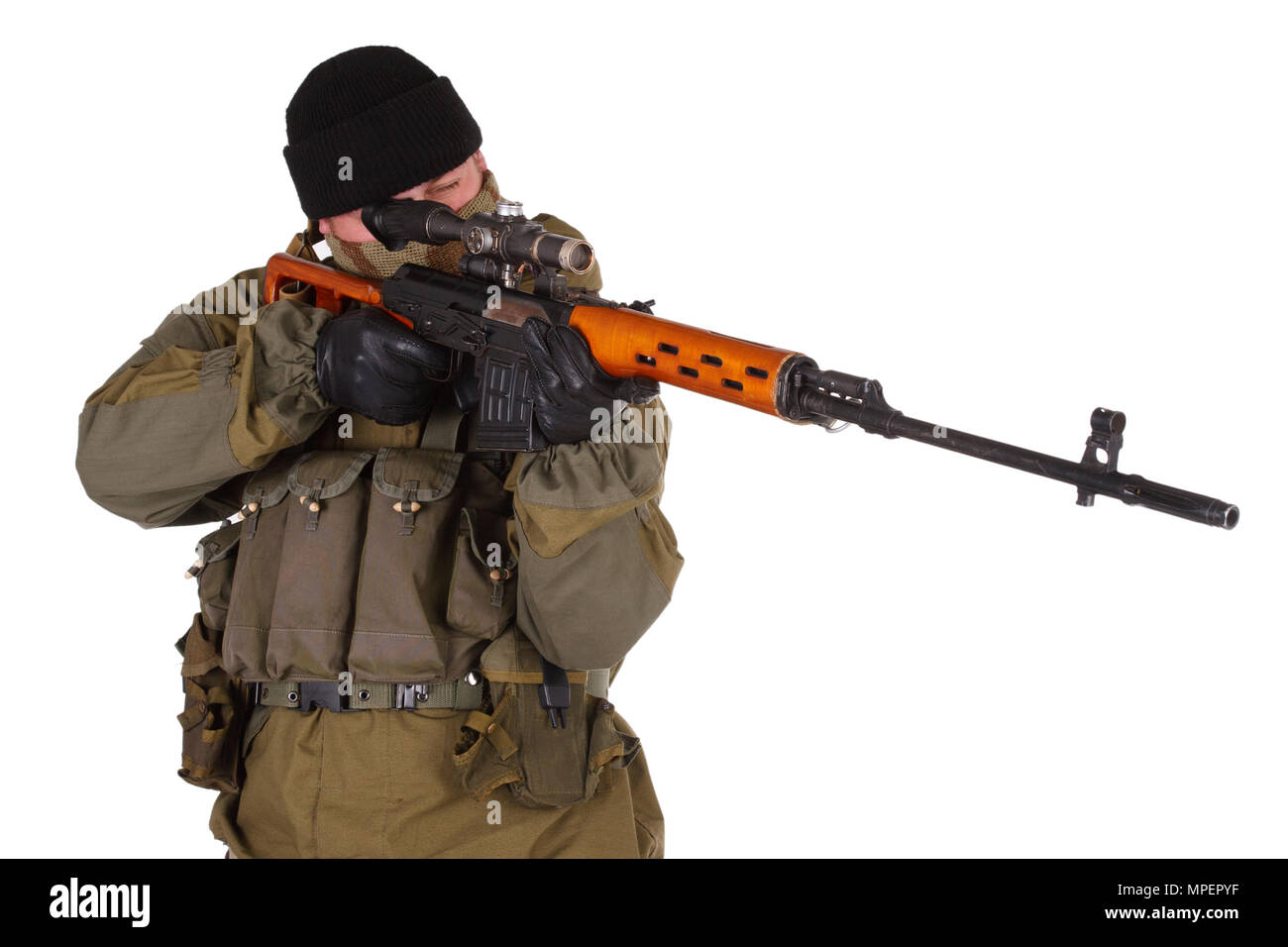 sniper with SVD sniper rifle isolated on white background Stock Photo ...