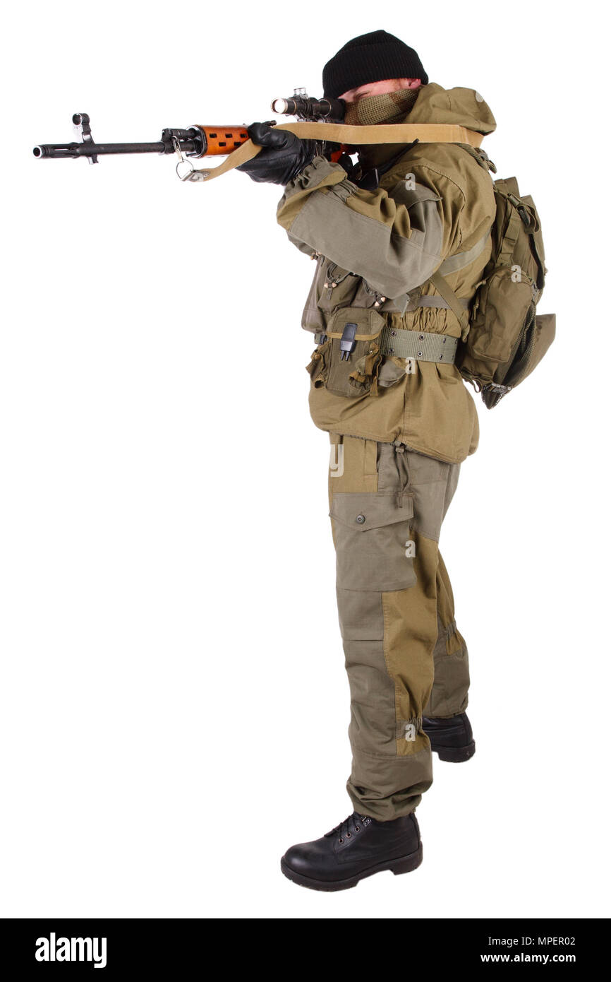 sniper with SVD sniper rifle isolated on white background Stock Photo ...
