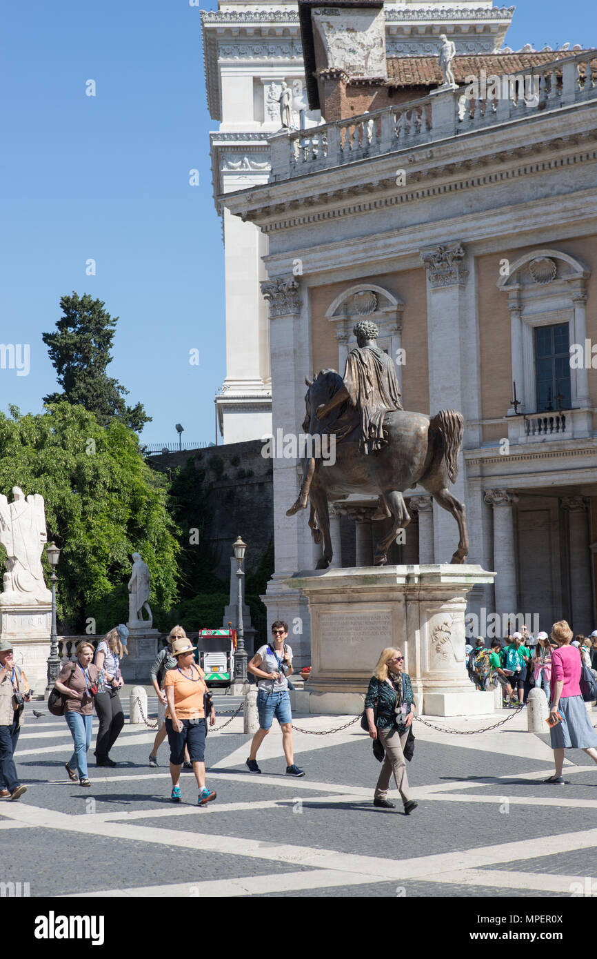 Rome Capitolium square, Campidoglio, tourists visiting center city ...