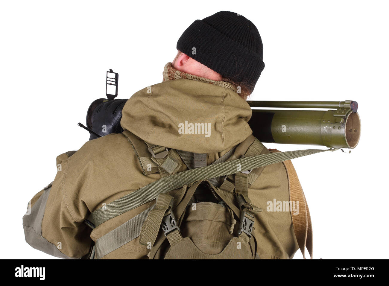 mercenary with bazooka gun isolated on white Stock Photo - Alamy