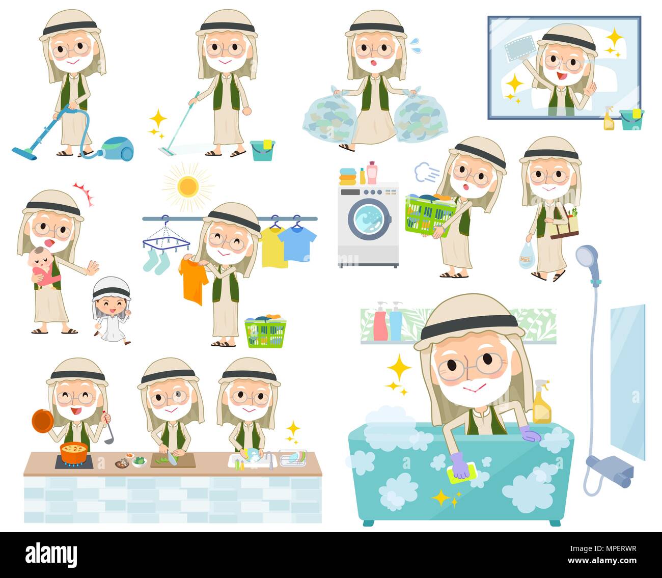 Arab Kandura wearing old men housekeeping Stock Vector Image & Art - Alamy
