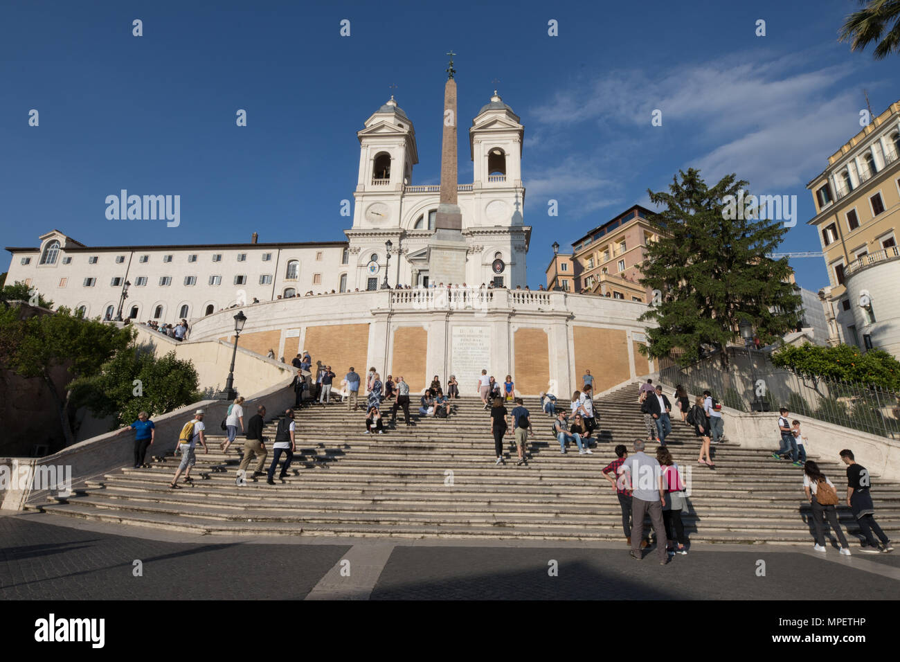 Rome Trinita de Monti, multitude of tourists sitting on Spanish steps ...