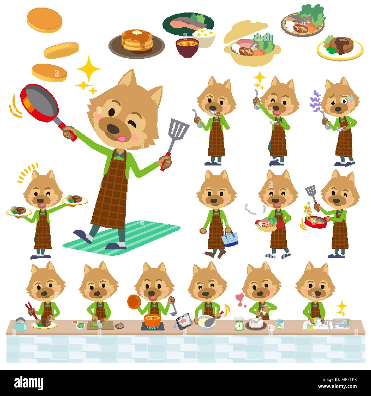 Set of various poses of animal dog man cooking Stock Vector Image & Art ...
