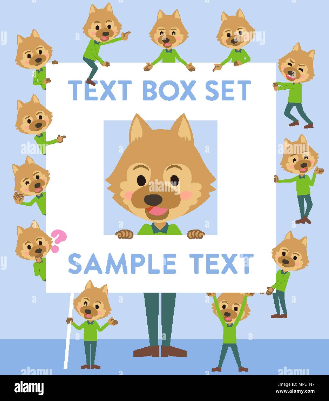 Set of various poses of animal dog man text box Stock Vector Image ...