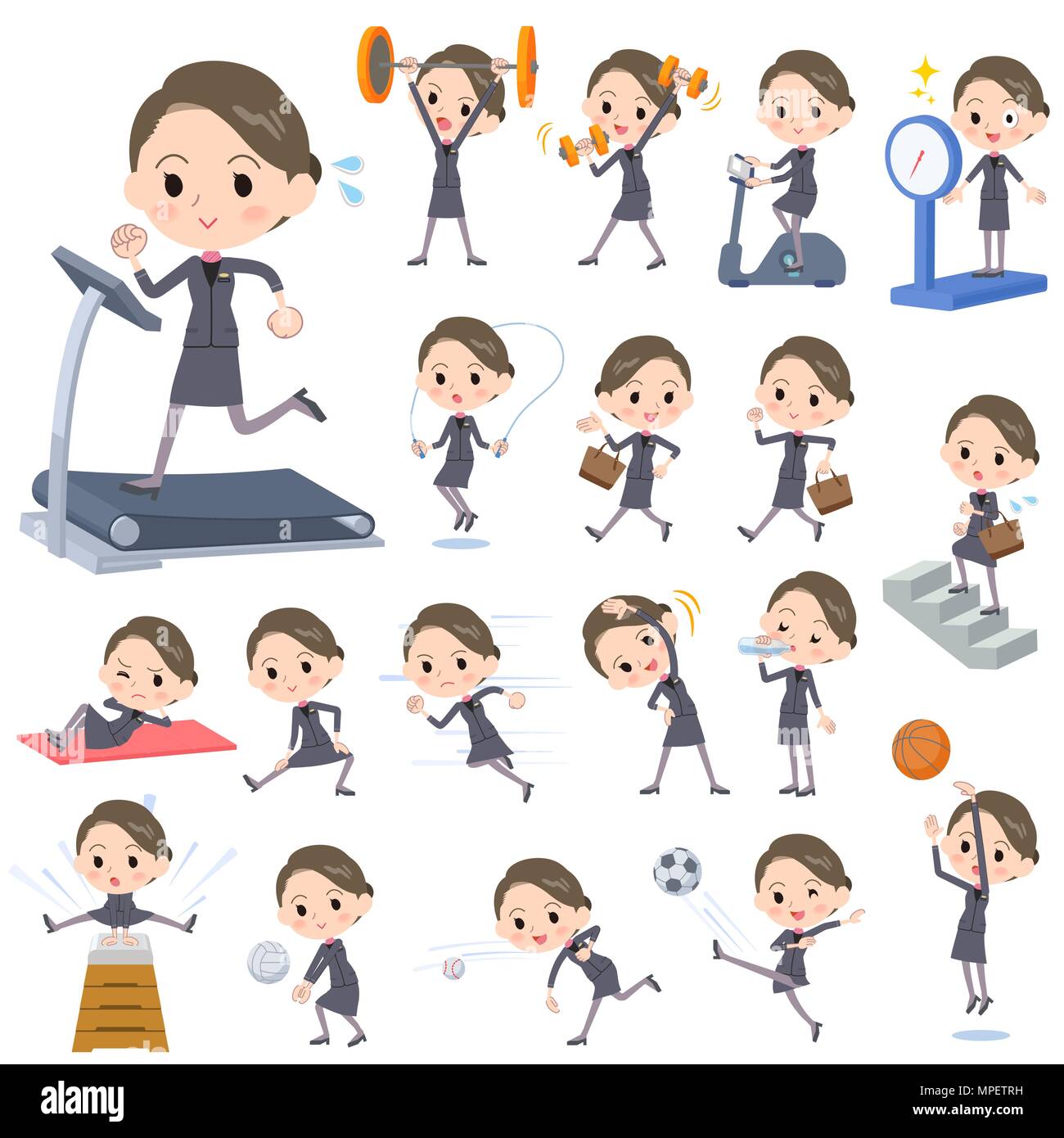 Set of various poses of Beauty staff women Sports & exercise Stock ...