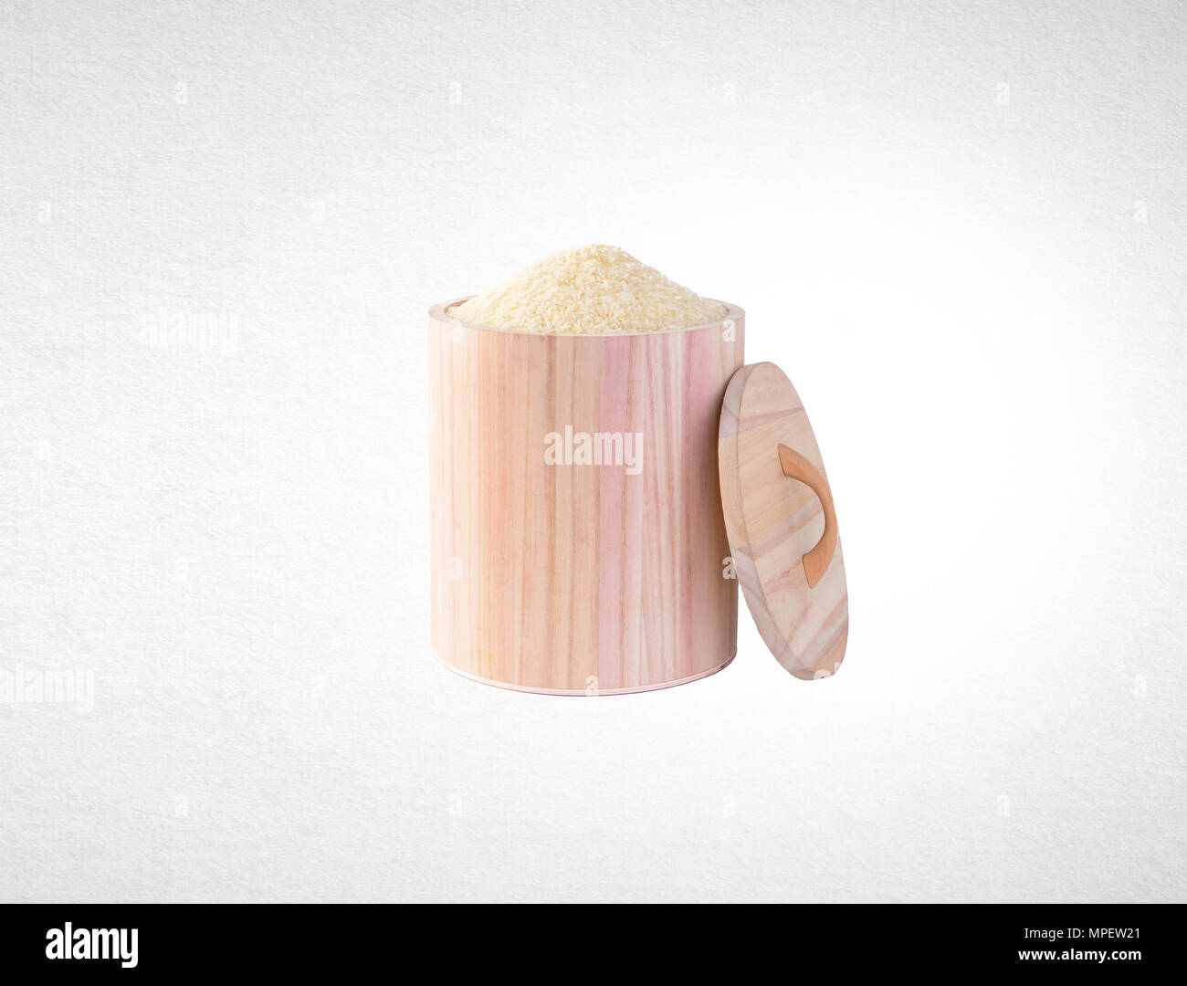 wooden container and pot for rice storage on background Stock Photo - Alamy