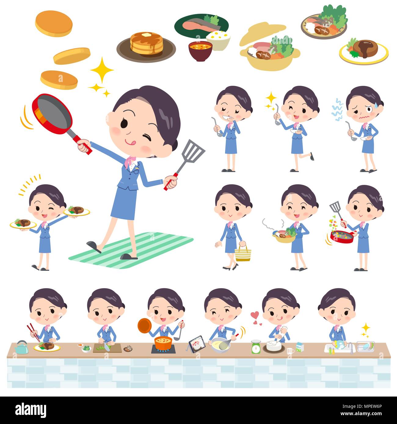 Cabin attendant blue women cooking Stock Vector Image & Art - Alamy