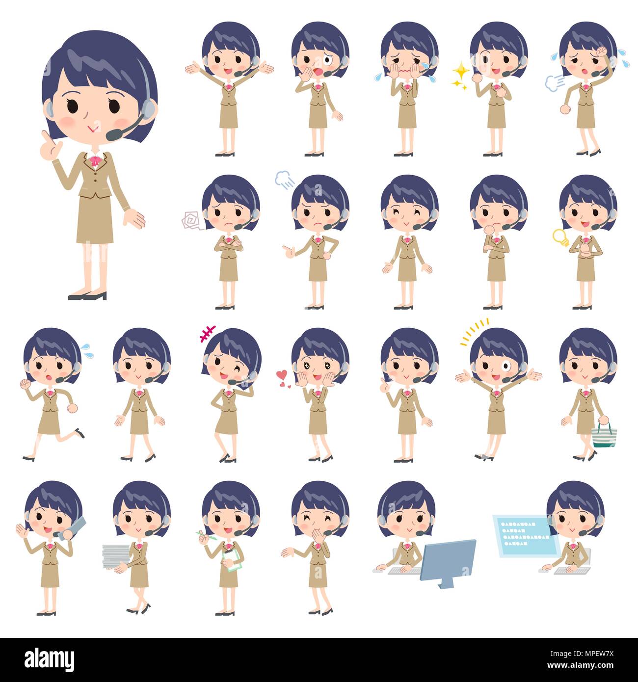 Set of various poses of Call center woman Stock Vector Image & Art - Alamy