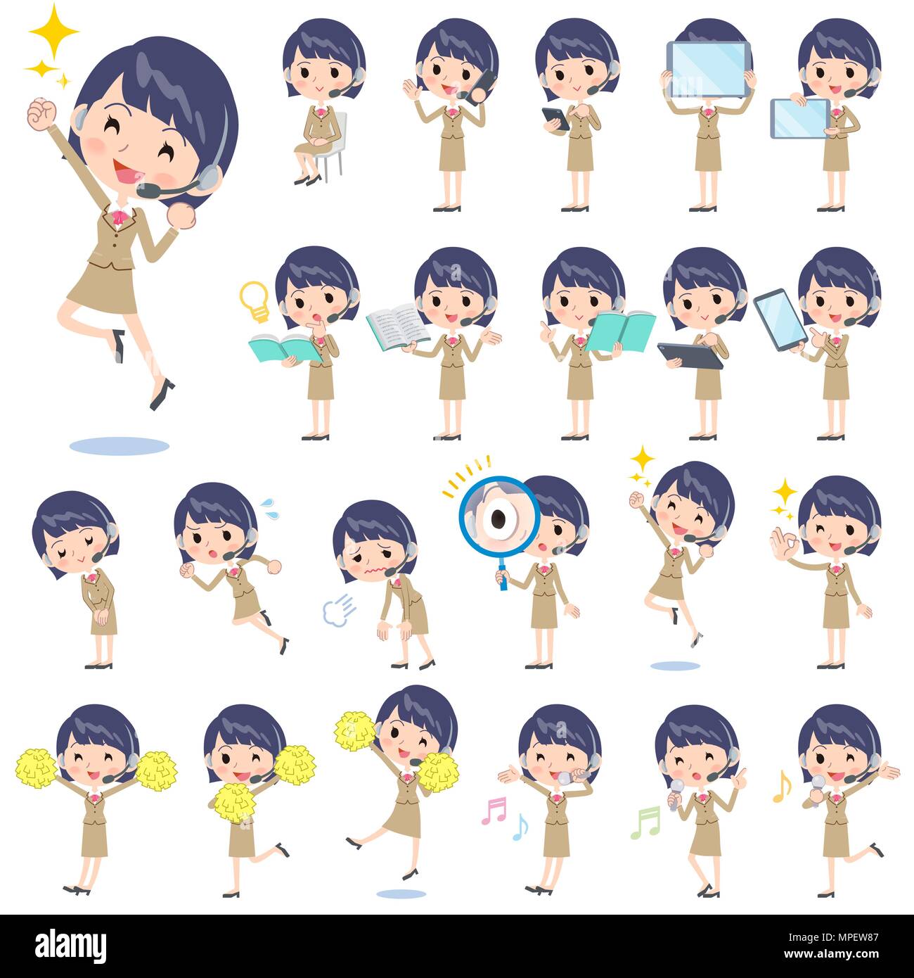Set of various poses of Call center woman 2 Stock Vector Image & Art ...