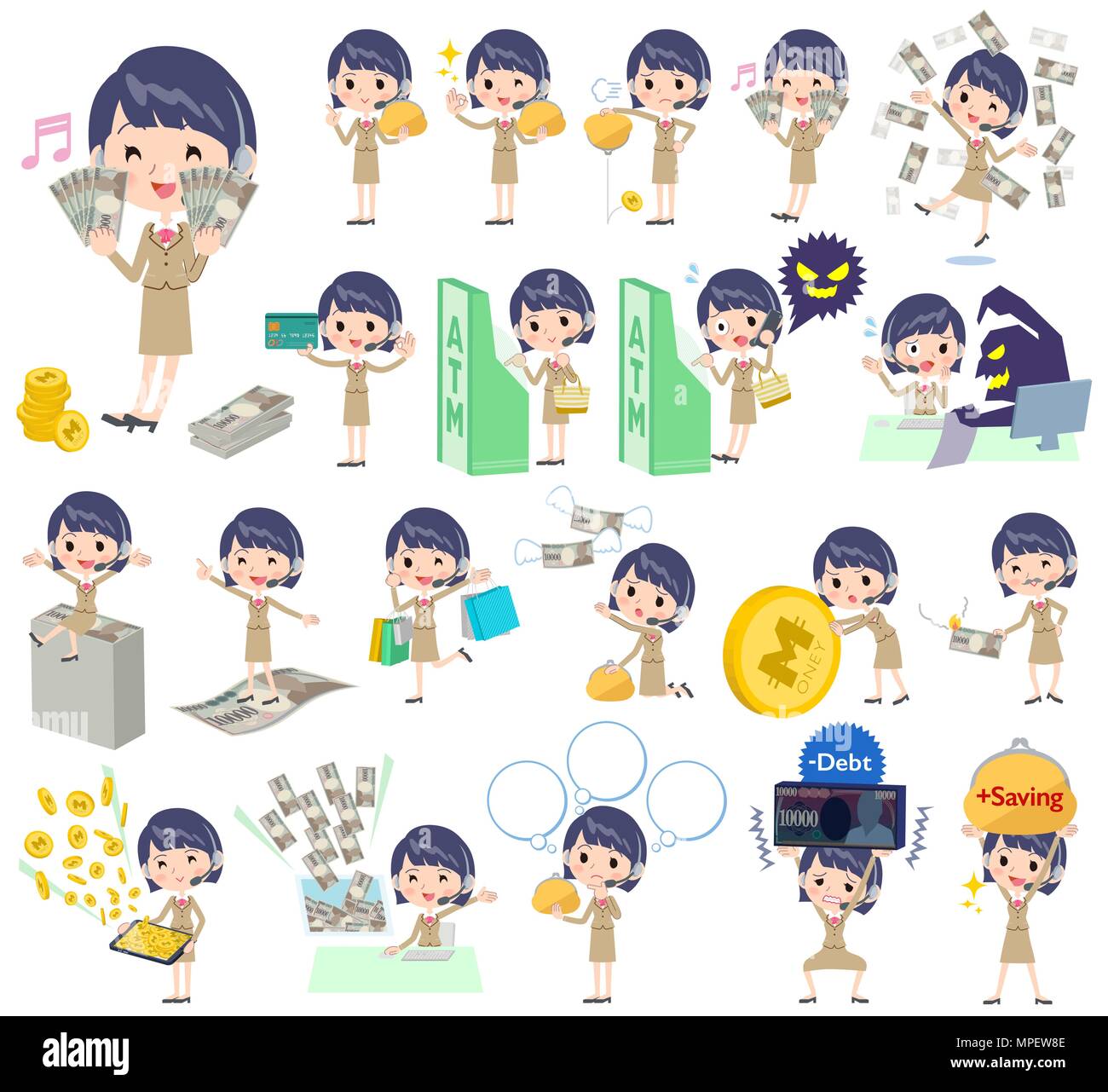 Set of various poses of Call center woman money Stock Vector Image ...