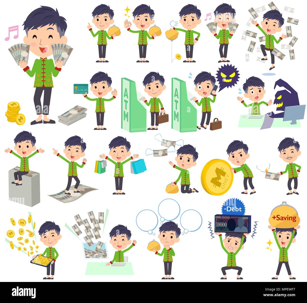 Set of various poses of Chinese ethnic clothing man money Stock Vector ...