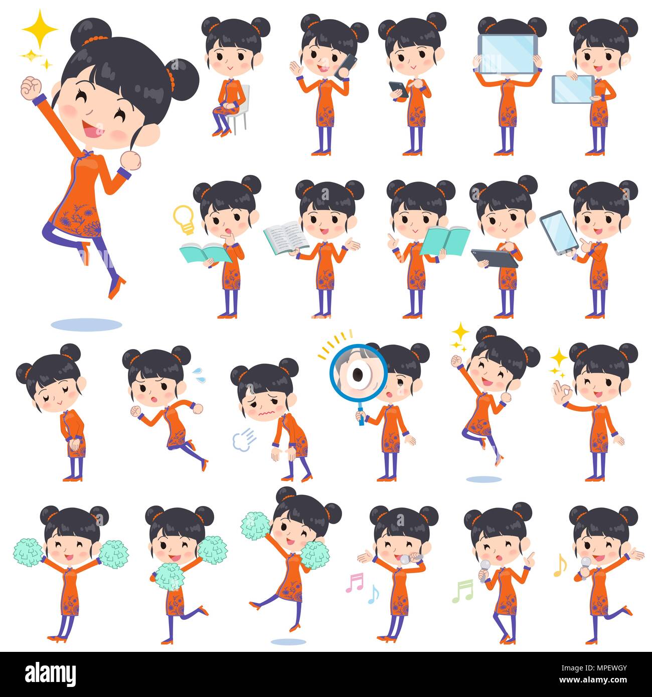 Set of various poses of Chinese ethnic clothing woman 2 Stock Vector ...