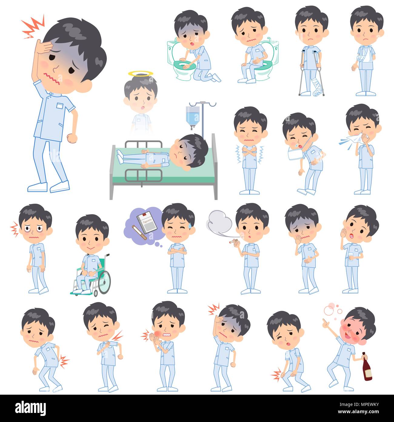 Set of various poses of chiropractor men About the sickness Stock ...