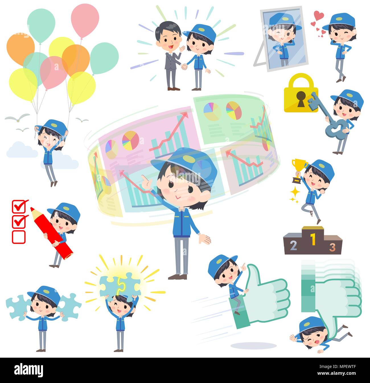 Set of various poses of Delivery woman success & positive Stock Vector ...