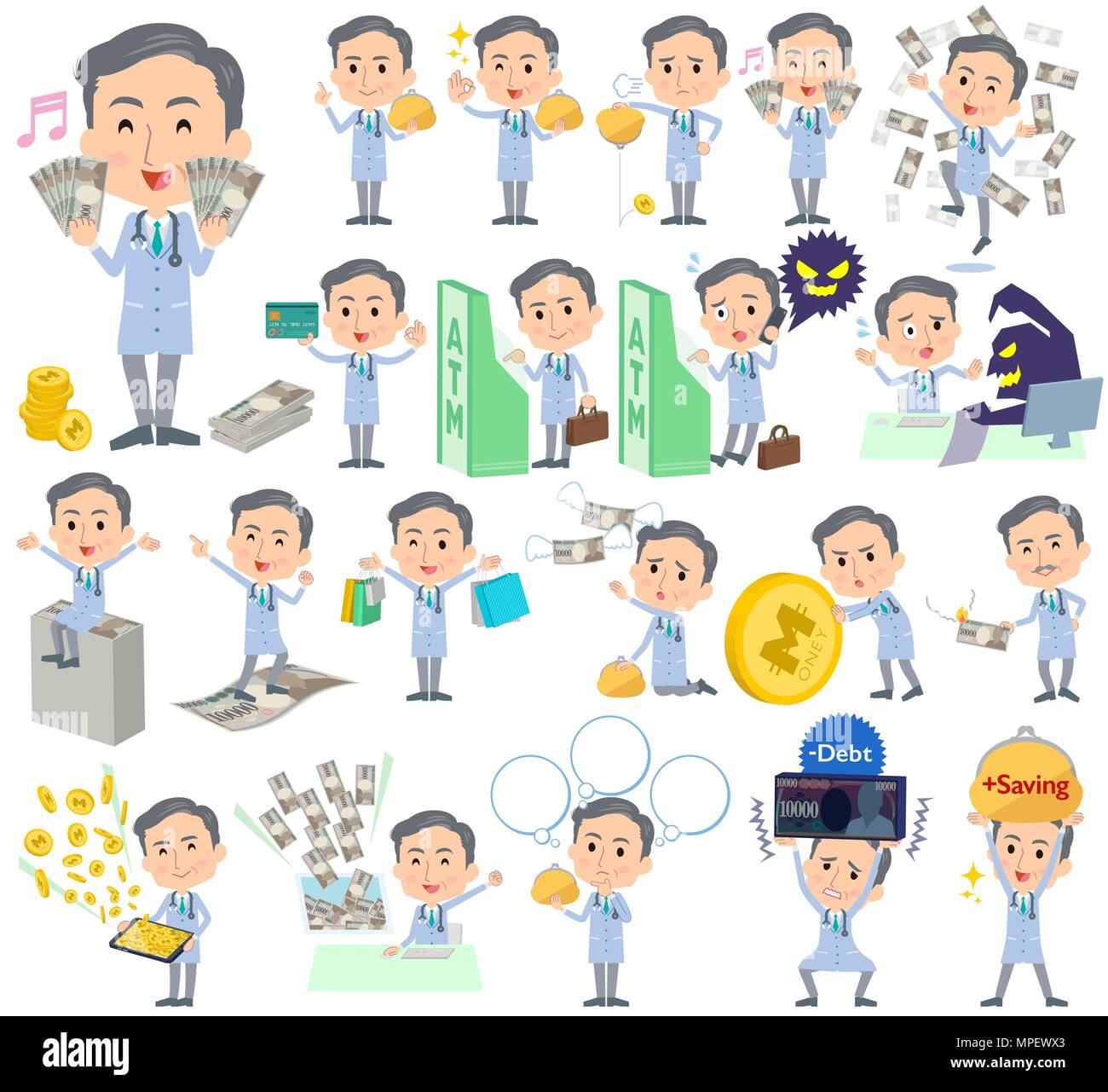 Set of various poses of Doctor About the money Stock Vector Image & Art ...