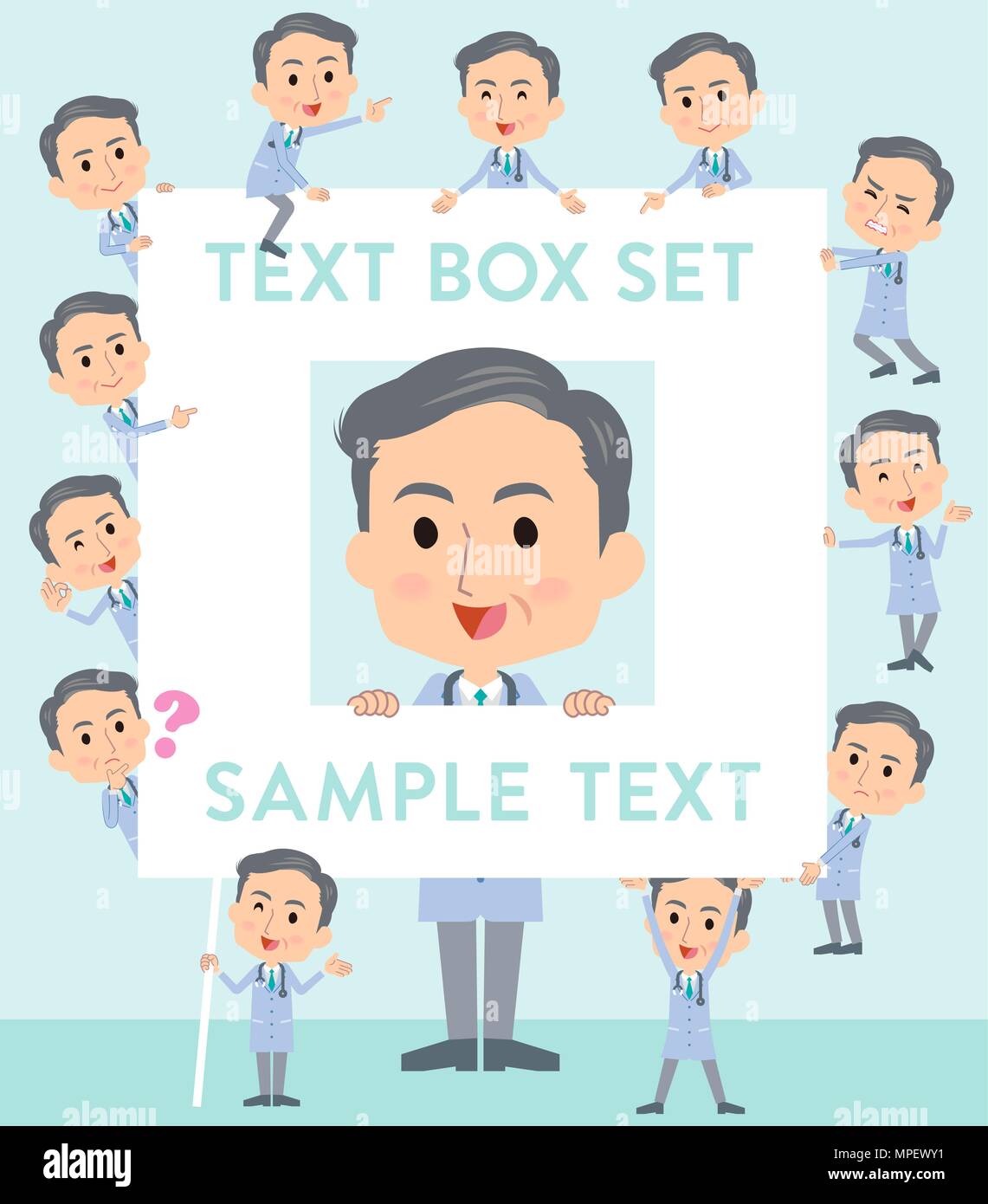 Set of various poses of Doctor old man text box Stock Vector Image ...