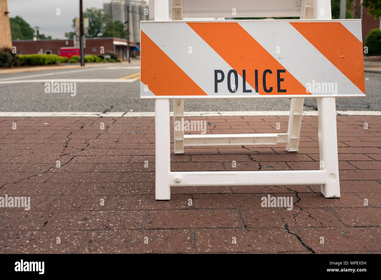 Police warning hazard sign controlled access to a restricted area Stock ...