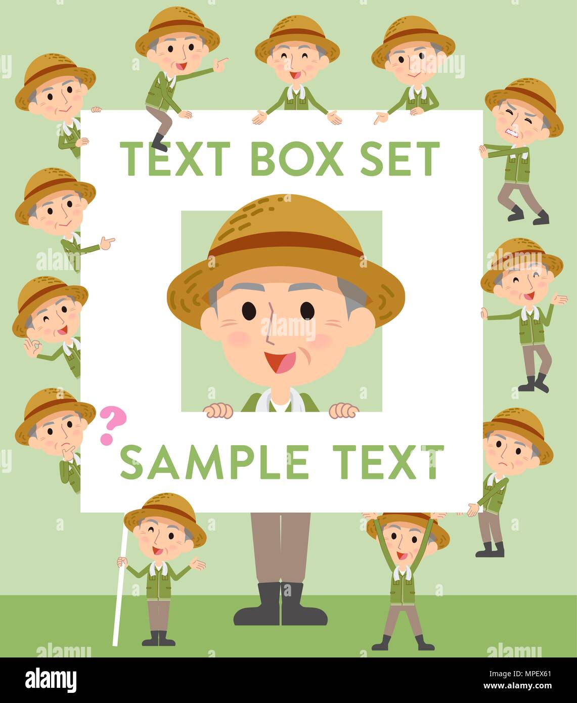 Set of various poses of farmer worker old man text box Stock Vector ...