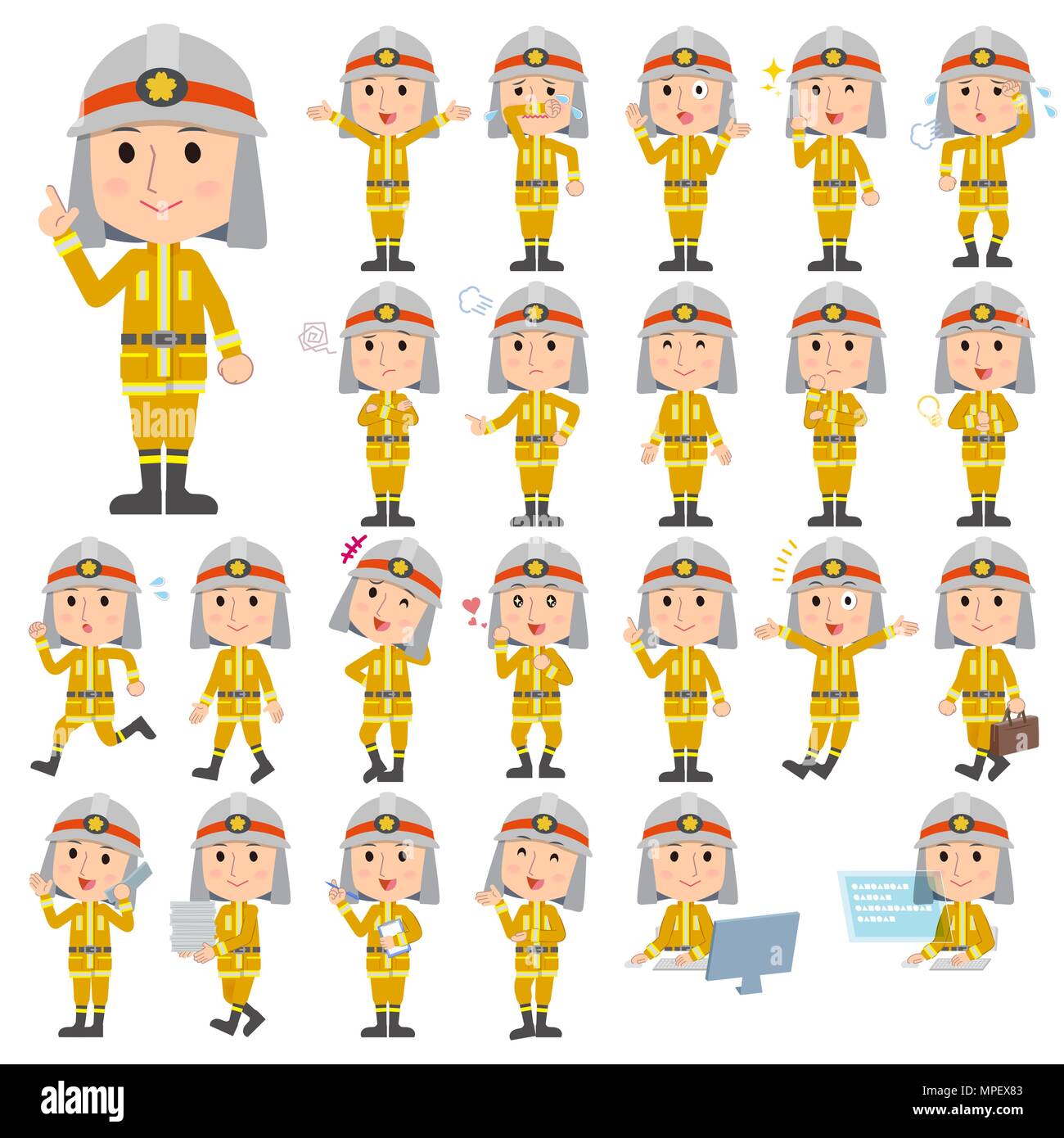 Set of various poses of Firefighter man Stock Vector Image & Art - Alamy