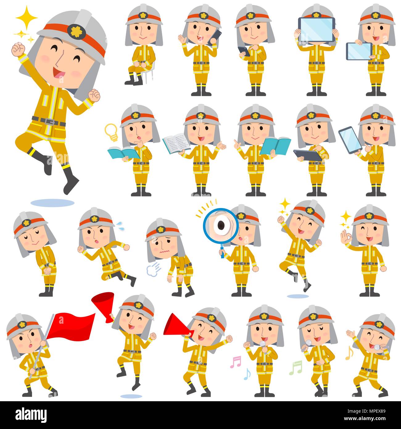 Set of various poses of Firefighter man 2 Stock Vector Image & Art - Alamy