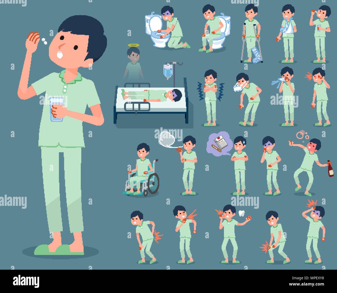 Set of various poses of flat type patient men sickness Stock Vector ...